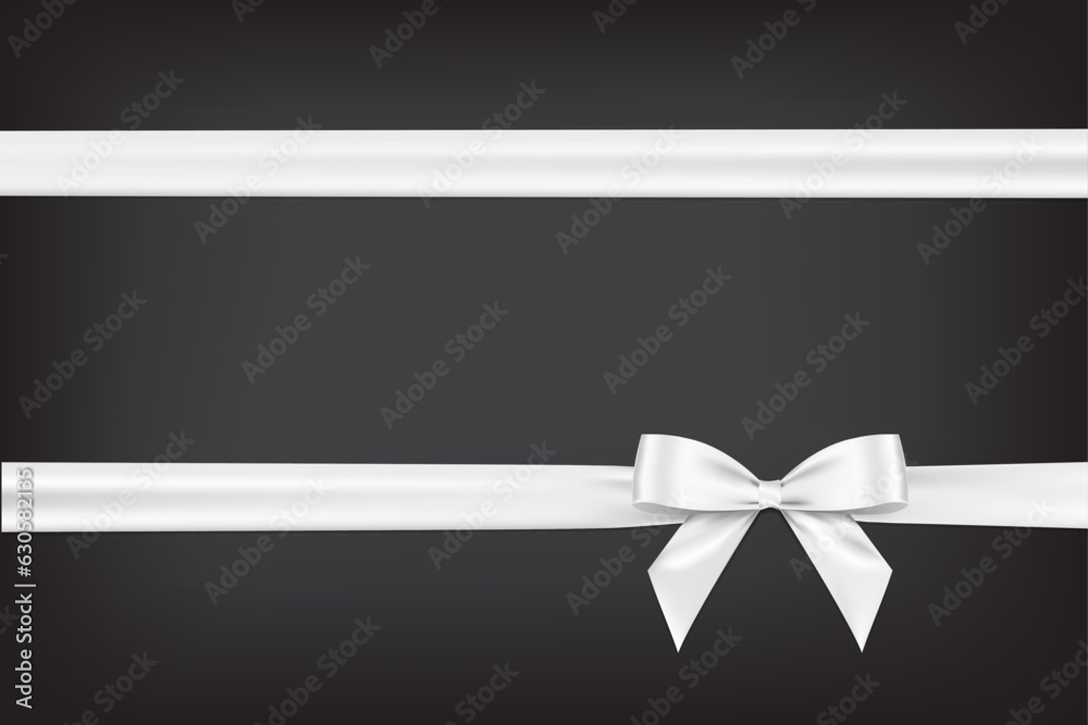 white bow and horizontal ribbon place on gradient black background for ...
