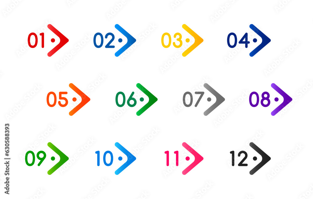 Number bullet point and arrow icons for infographics or presentation ...
