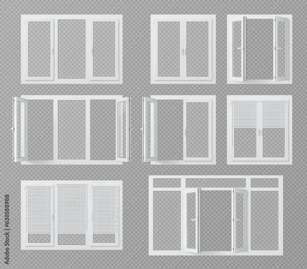 Realistic pvc windows, with plastic shutter or jalousie isolated 3d ...