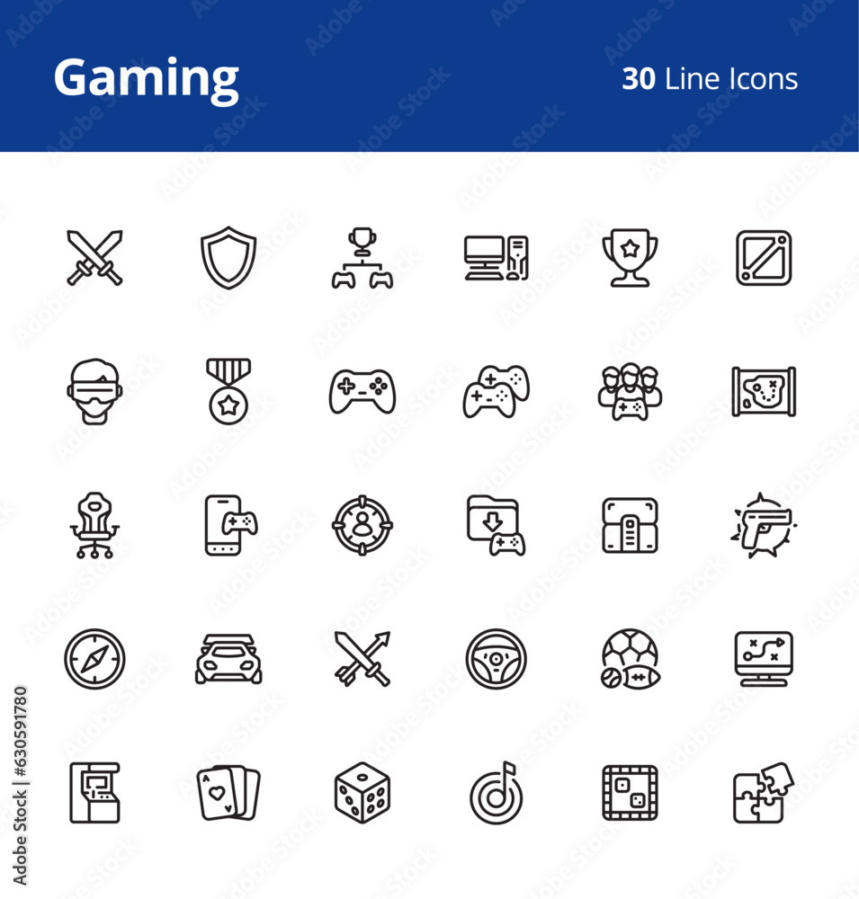 Gaming Icon Set with line style. Pixel perfect icons based on 48 x 48 ...