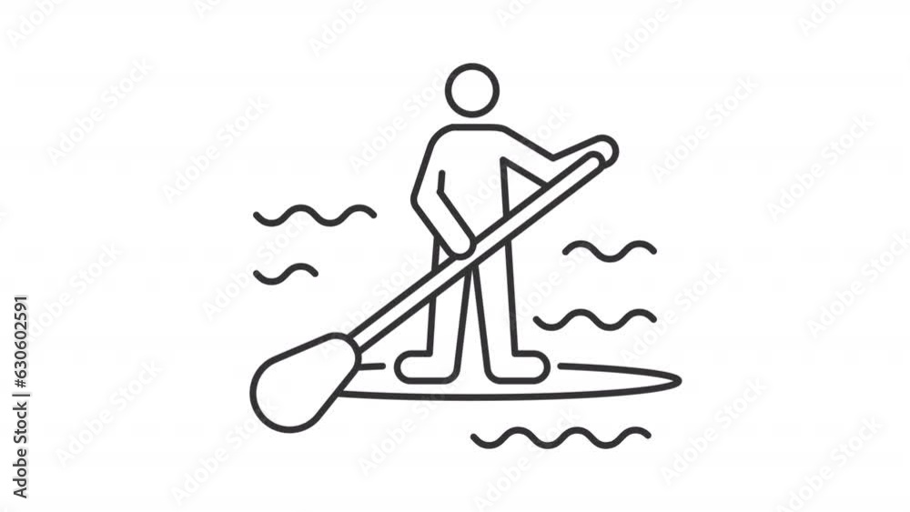 Sup boarding animated icon. Person stand up on board and paddling line ...