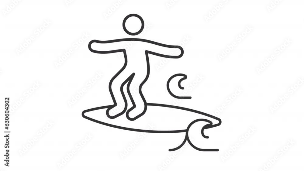 Noseriding line animation. Surfer standing on surfboard nose animated ...