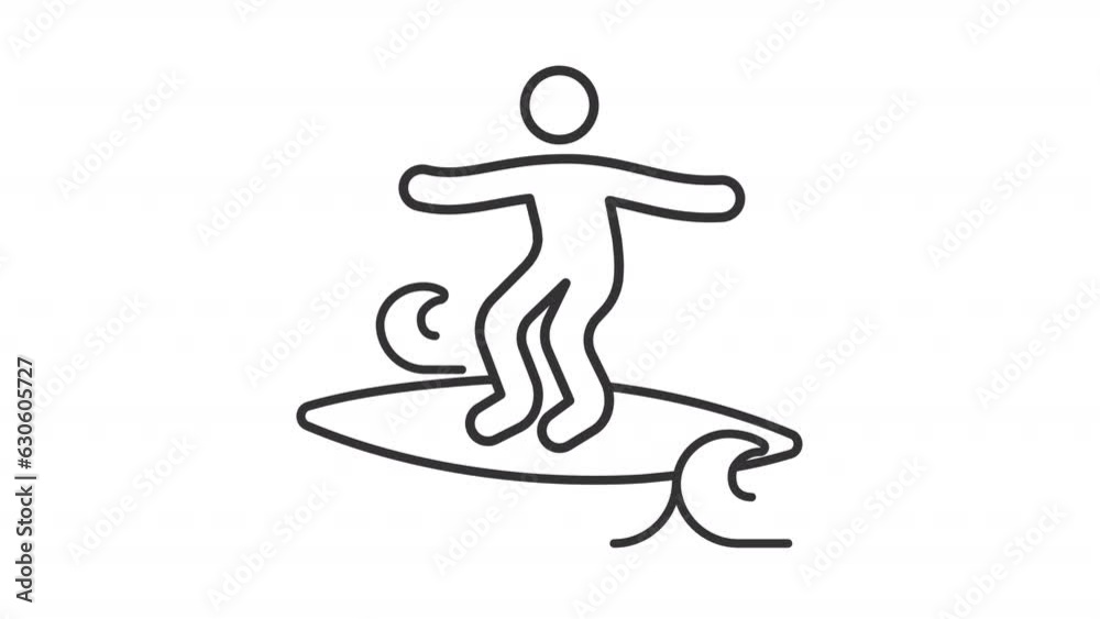 Surfing animation set. Surf tourism animated line icons. Water sport ...