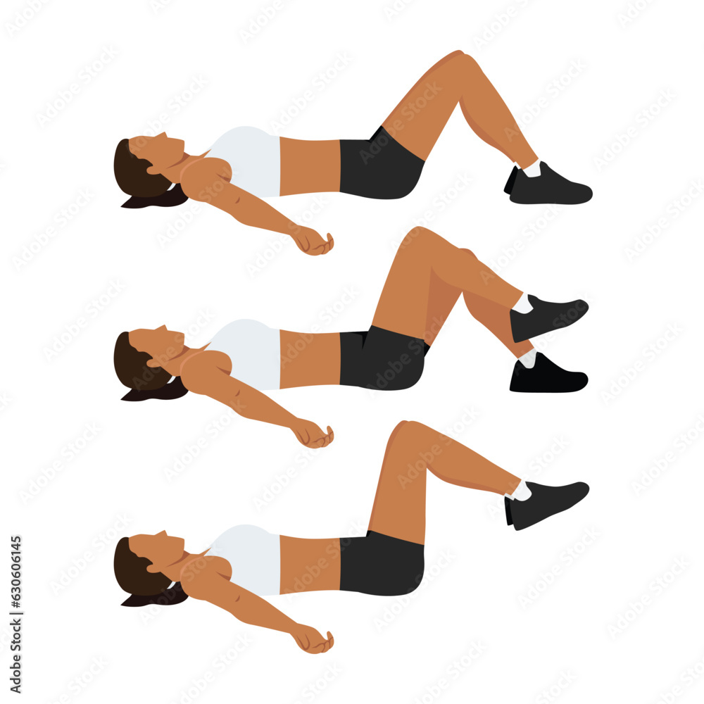 Woman doing pelvic tilt with marching exercise. Flat vector ...