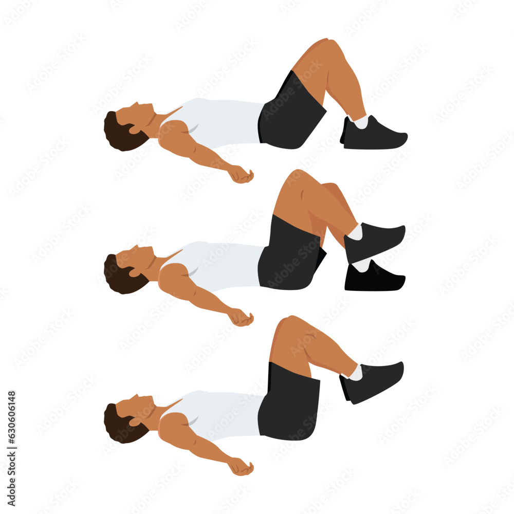 Man Doing Pelvic Tilt With Marching Exercise Flat Vector Illustration