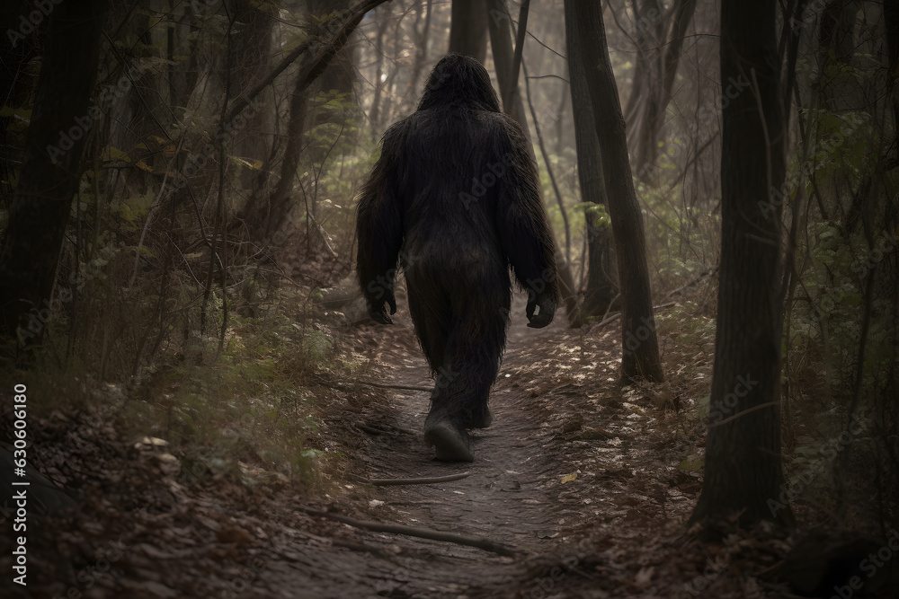 bigfoot in the woods walking at day time, neural network generated ...
