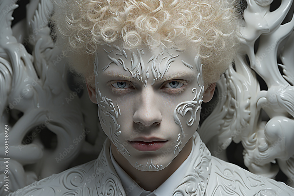 Generative ai studio portrait of albino man on colour background Stock ...