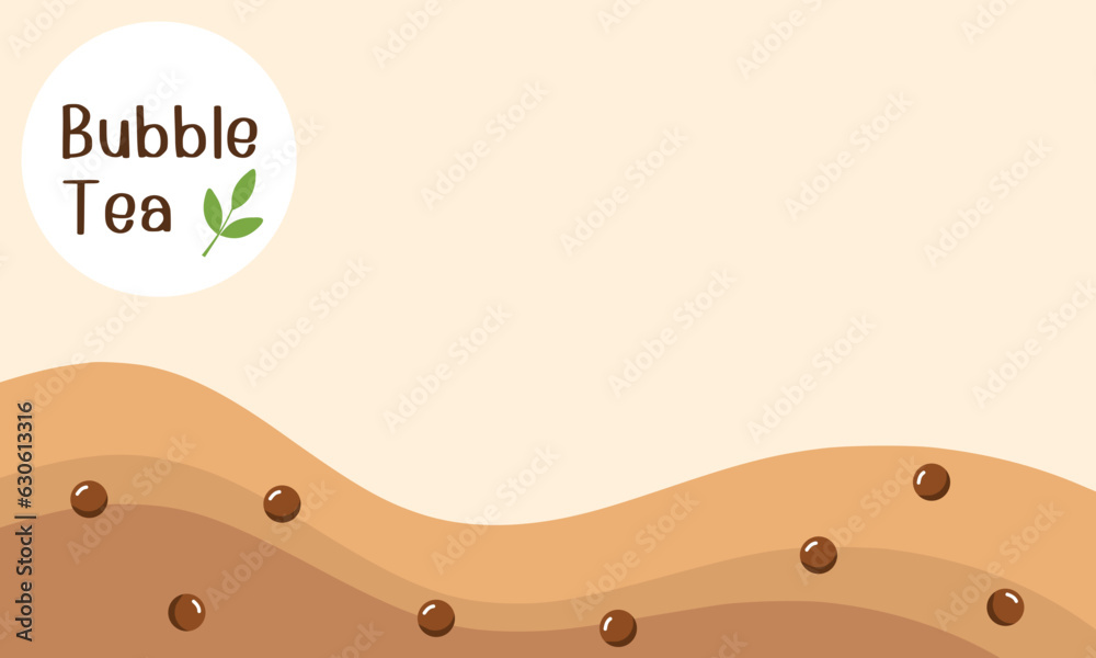 Bubble milk tea wave with green tea leaves and tapioca pearls on milk ...