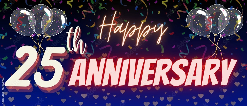 25th anniversary neon calligraphy text and number. Confetti and ...