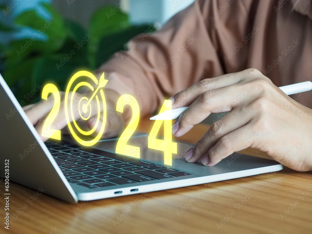 2024 Golden Year Business Goals Businessman selecting Golden Year 2024 ...