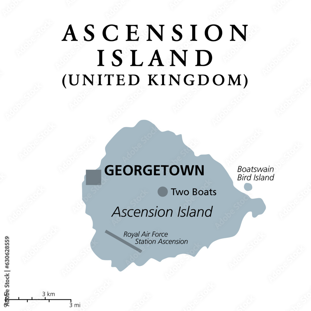 Ascension Island, gray political map. Tropical island and British ...