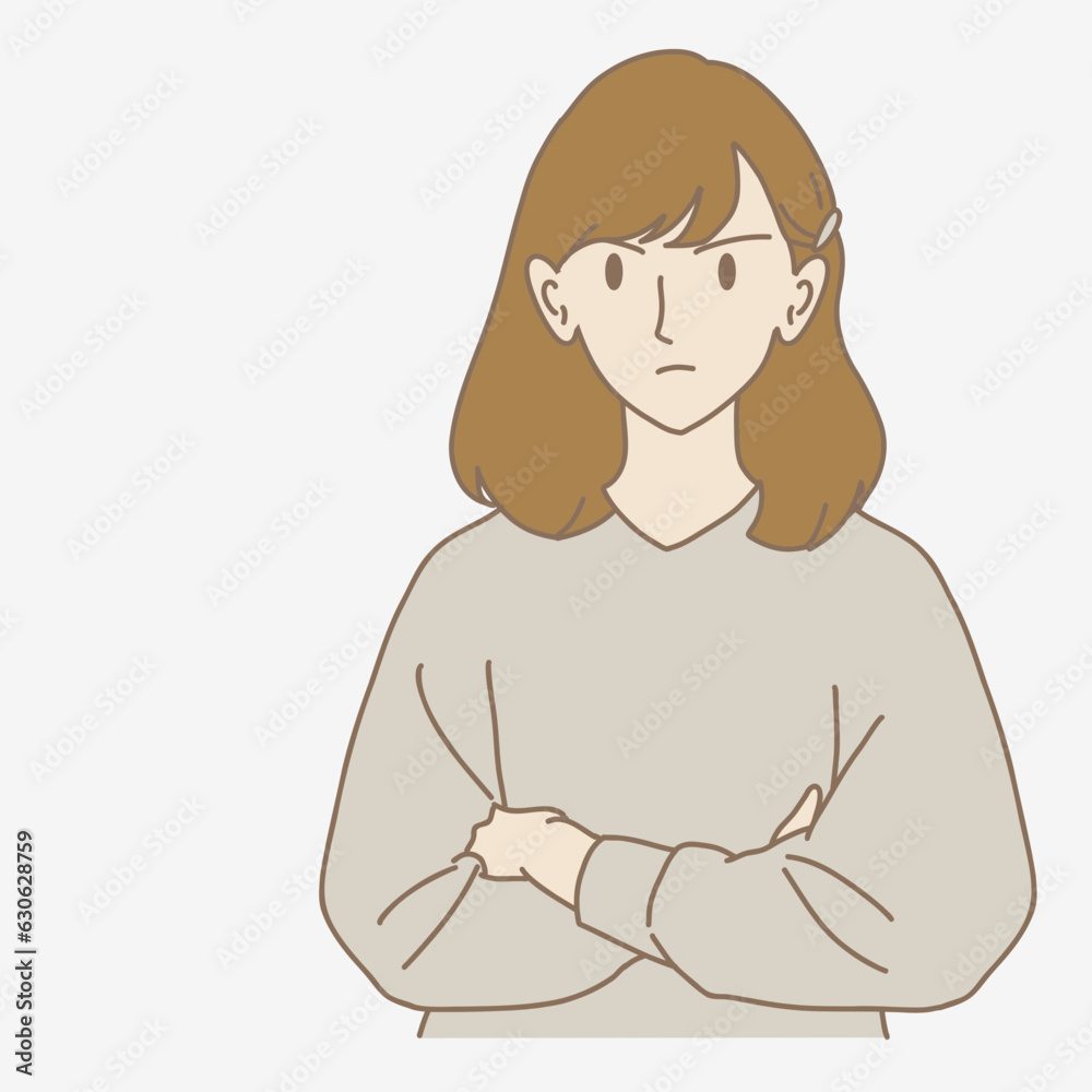 Angry girl sulking, crossing arms against chest in defensive pose ...