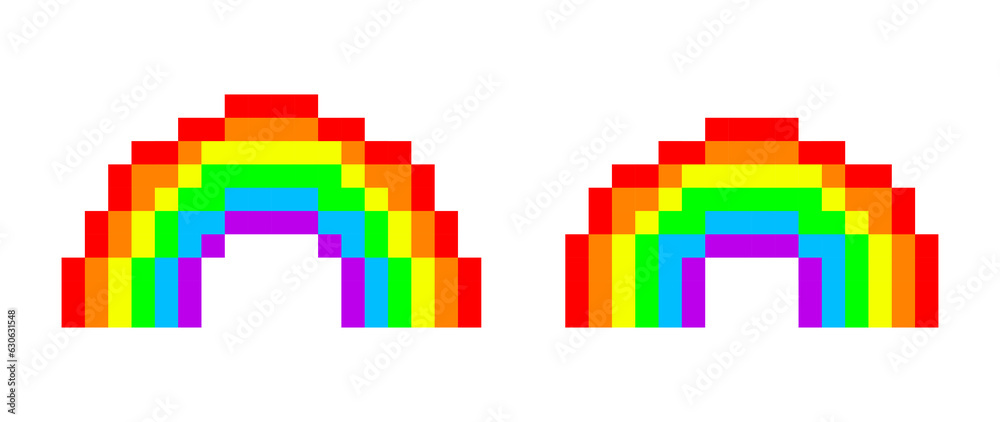 8 bit rainbow icon, pixel art rainbow, isolated no background 8bit ...