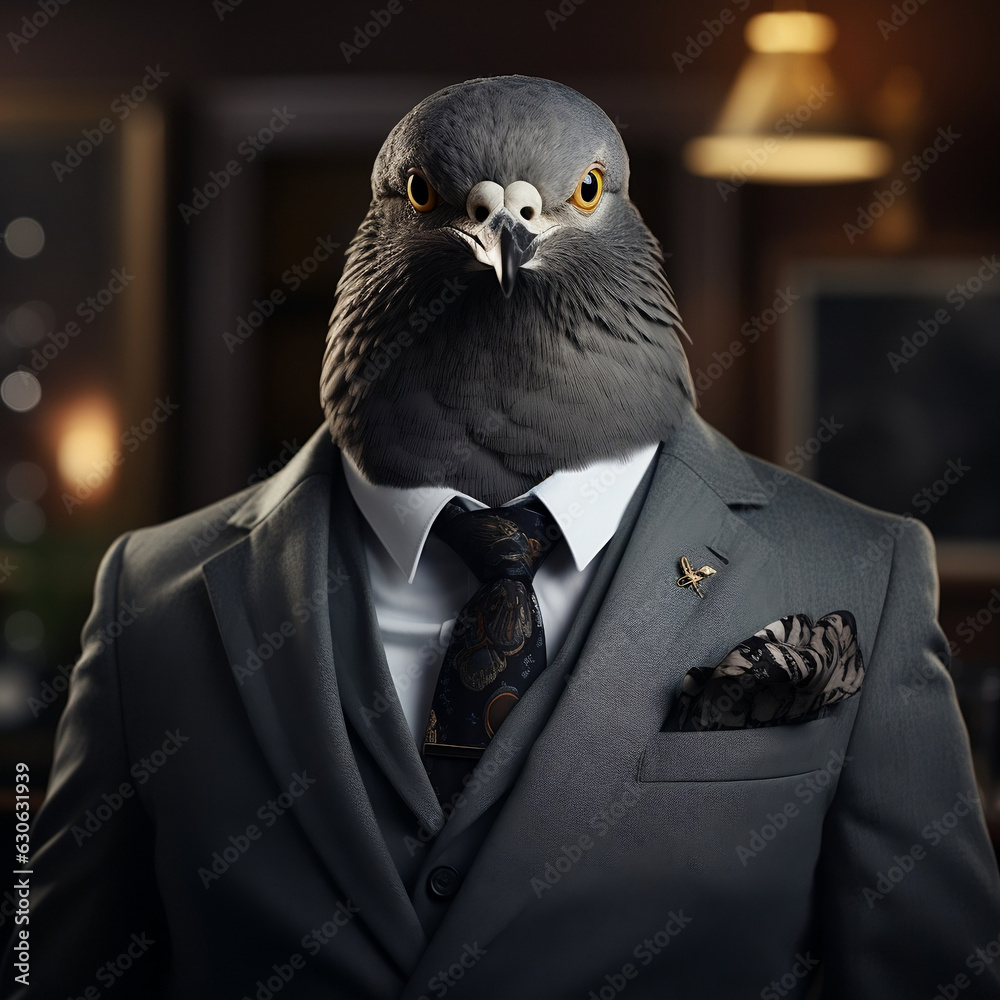 Professional Pigeon: A Dapper Avian in Formal Attire at the Office ...