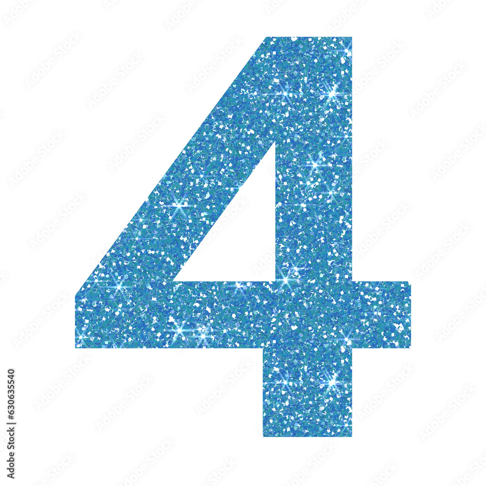 Blue glitter number four in transparent background.Number 4 icon ...