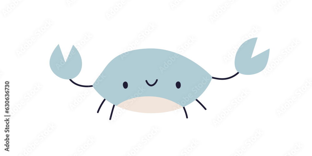 Cute funny crab. Happy sea animal with claws. Adorable Scandinavian ...