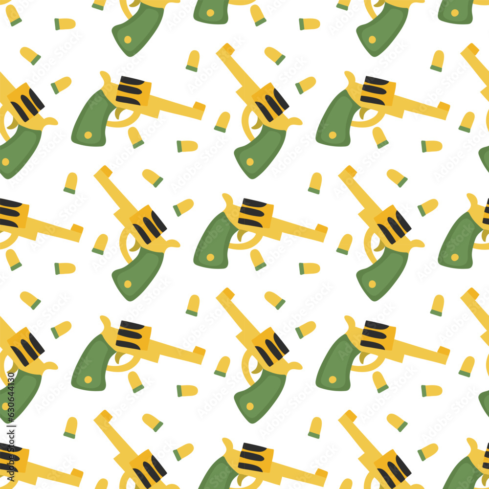 Seamless pattern with a shooting revolver and bullets in cartoon style ...