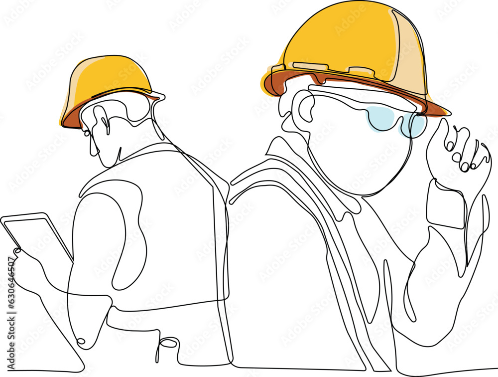 Vetor de Continuous one line drawing of Industry maintenance engineer ...