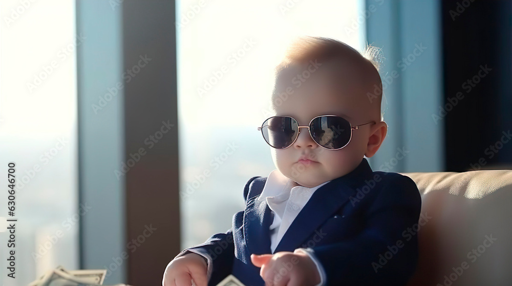 Little serious rich businessman kid boy wearing business suit and ...