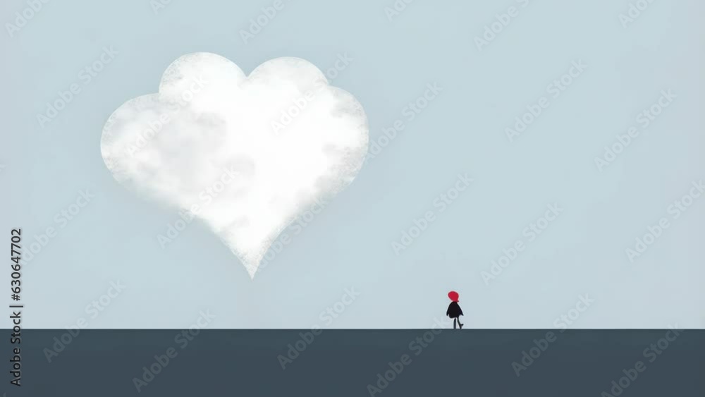 A stick figure hiding in the shadows of a large cloud its feet tracing ...