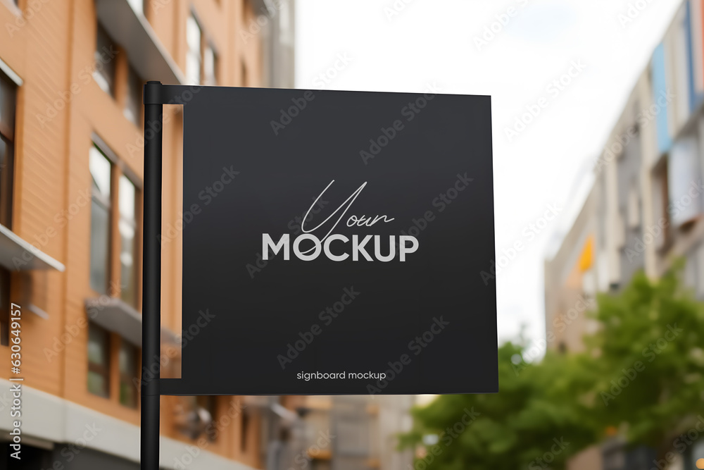 Black square signboard mockup in outside for logo design, brand ...