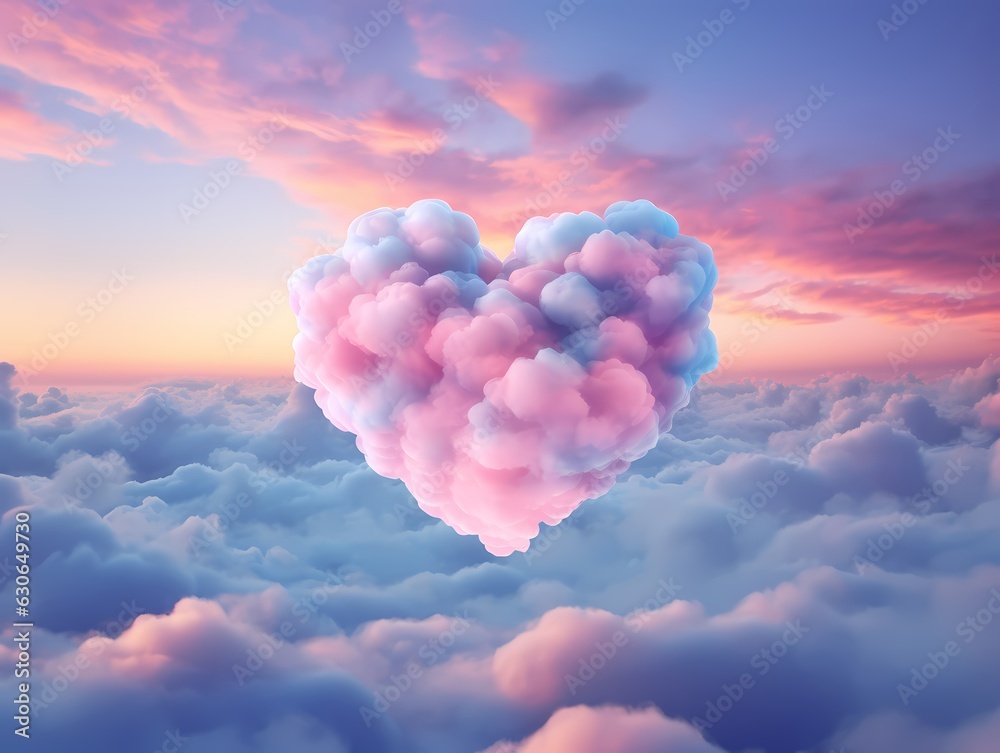 Heart made of clouds in the sky, with pastel colors, love concept ...