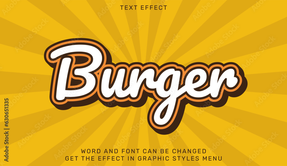 Burger text effect template in 3d design. Text emblem for advertising ...