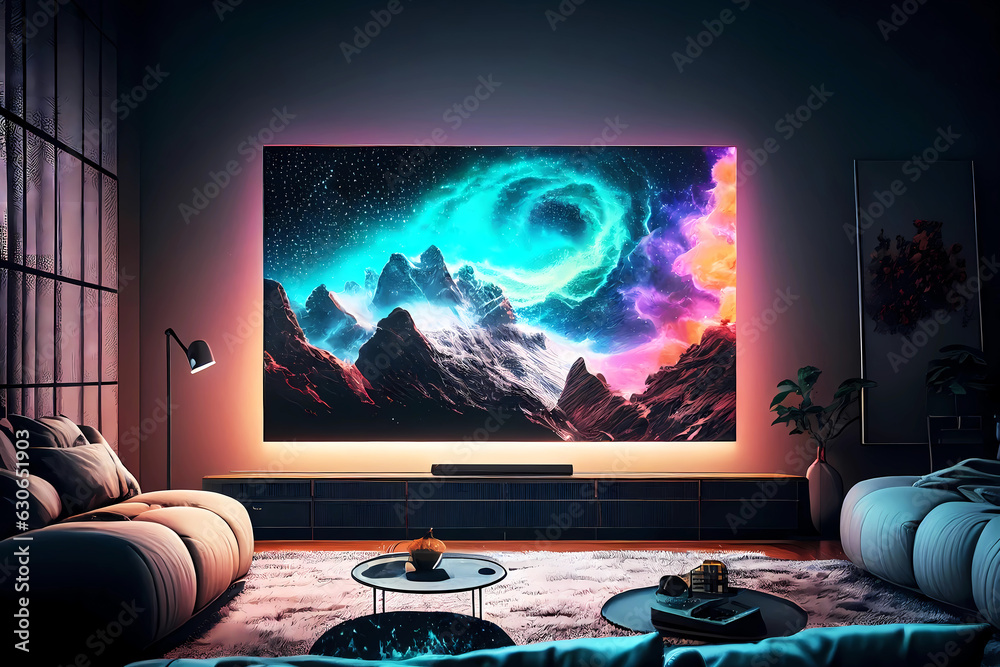 Big tv screen on the wall in elegant living room. Generative ai design ...