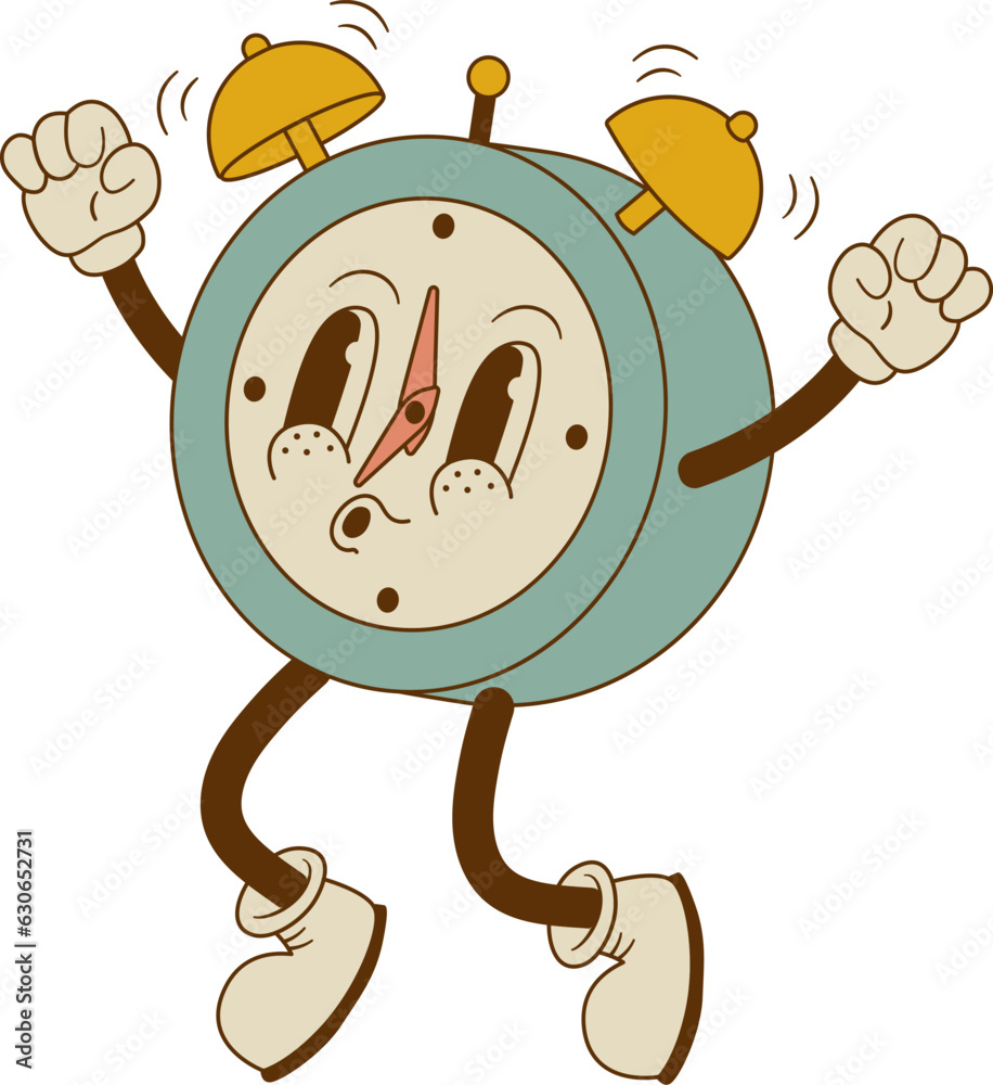 Funny retro alarm clock mascot for poster, banner, print. Cartoon wake ...
