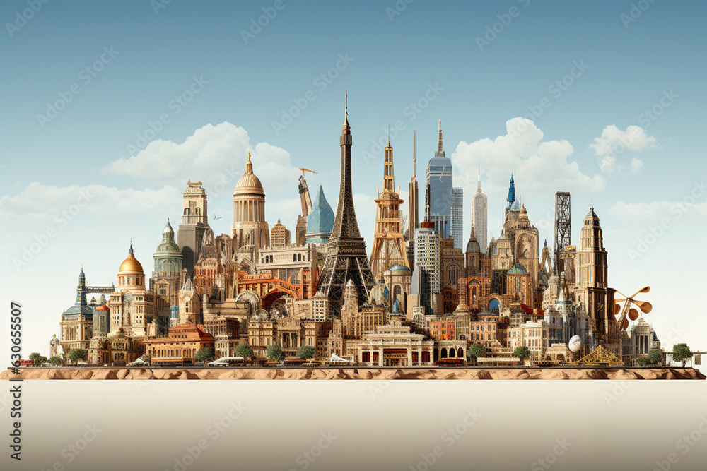 iconic landmarks of a city, such as famous buildings, monuments, or ...