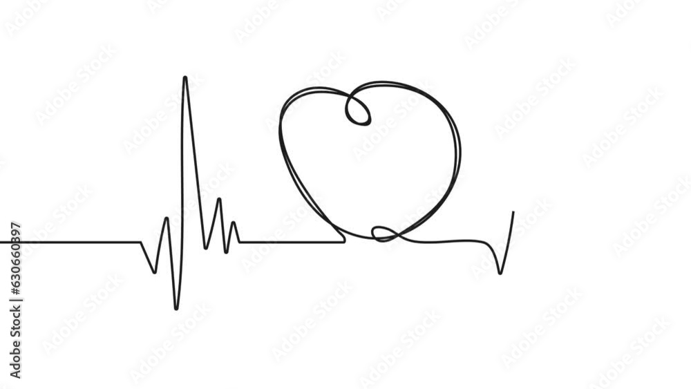 Heartbeat continuous video. Cardiogram one line drawing heart icon ...