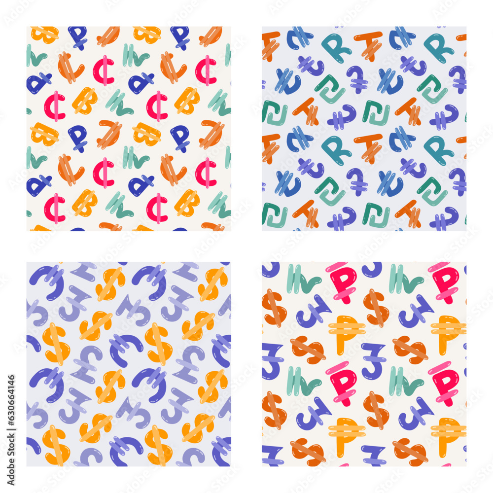 Bundle of playful simple seamless pattern with international currency ...