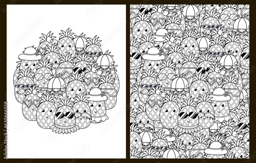 Cute pineapple characters coloring pages set in US Letter format ...