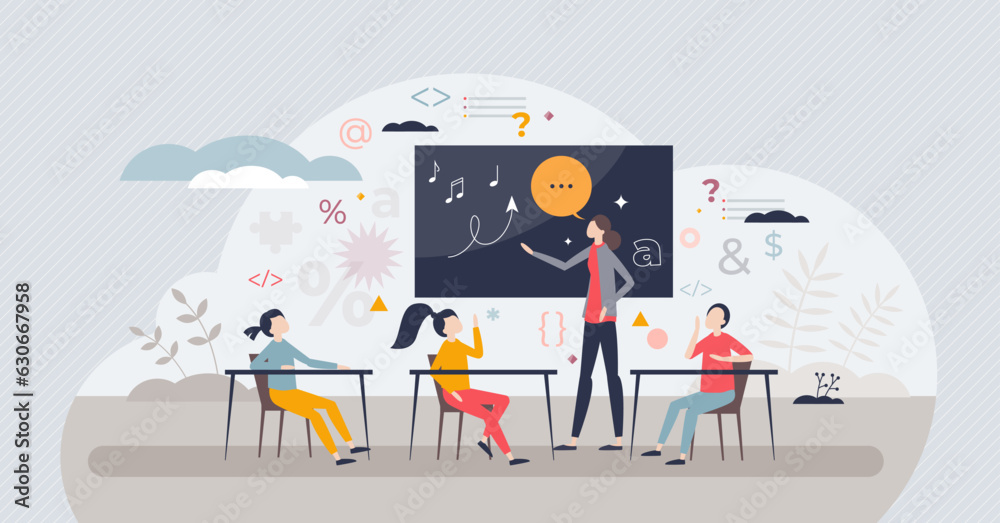 Classroom management and education teaching process tiny person concept ...