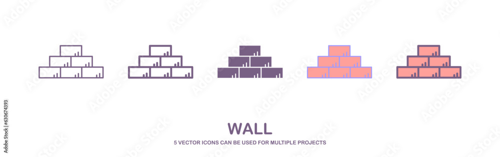 Wall icon of 5 types. brick icon vector. Isolated vector sign symbol ...