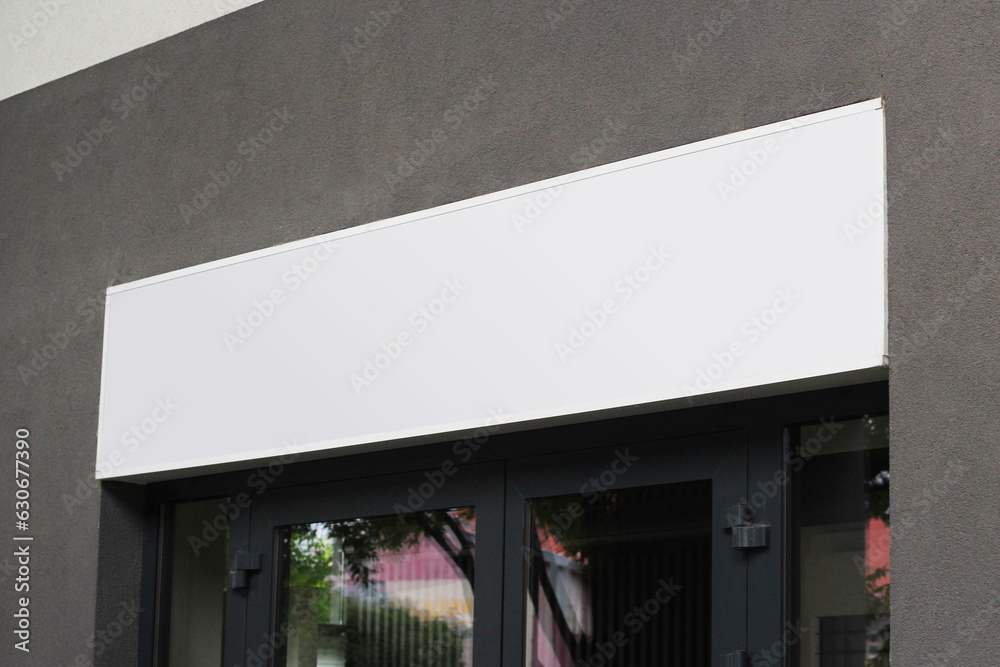 Blank white shop sign mockup, large billboard banner on a storefront ...