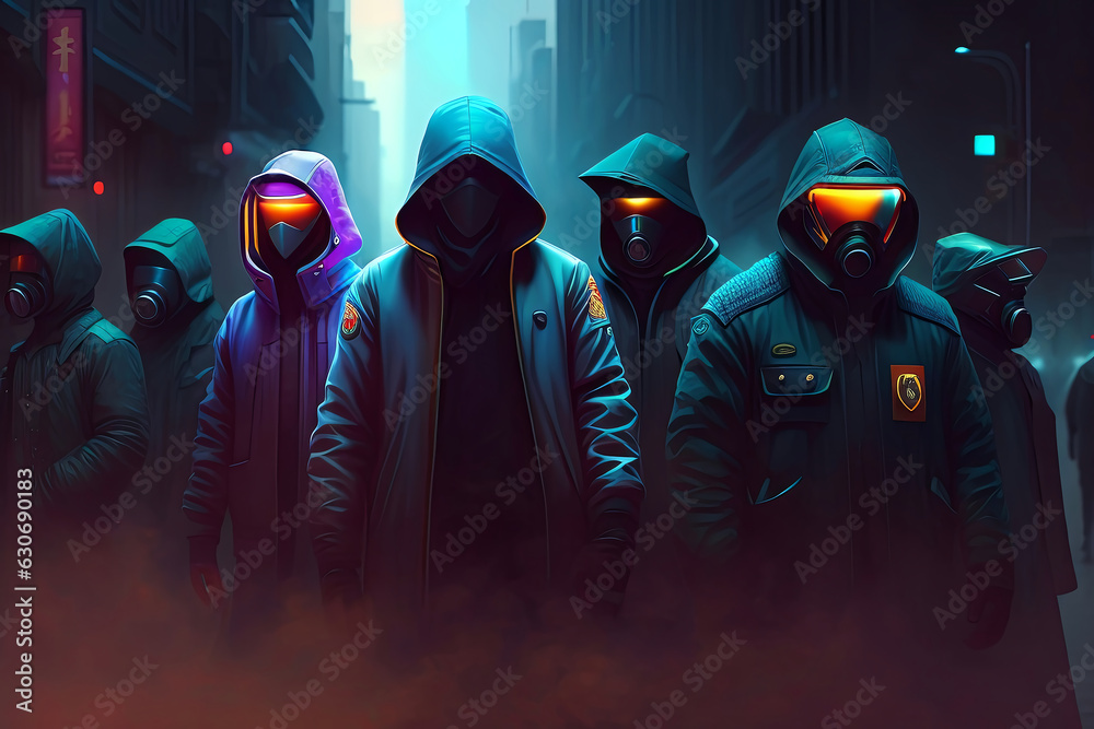 Blue-Neon Mob: A Pop Art Portrayal of Abstracted People at Blue Hour ...