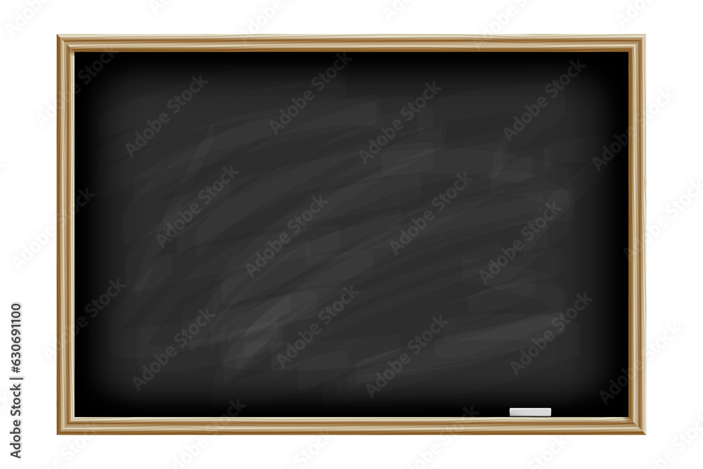 Black school chalkboard with a chalk. Realistic blackboard in a frame ...