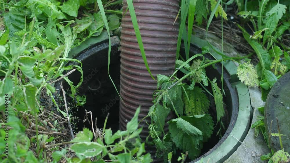 the hose of the pumping machine pumps out sewage and sewage from the ...