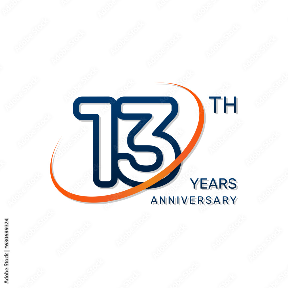 13th anniversary logo in a simple and modern style in blue and orange ...