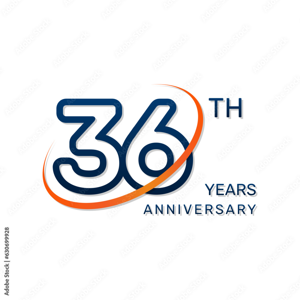 36th anniversary logo in a simple and modern style in blue and orange ...