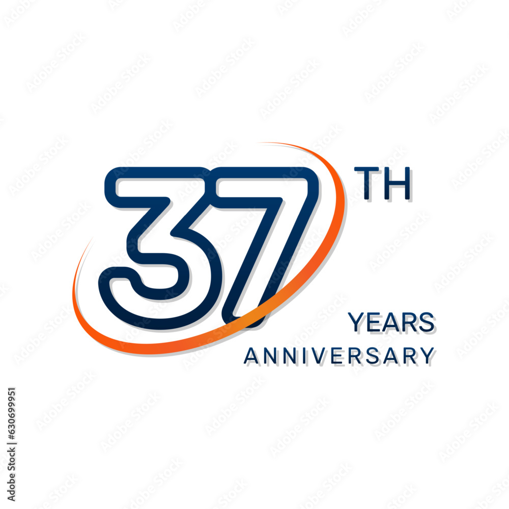 37th anniversary logo in a simple and modern style in blue and orange ...
