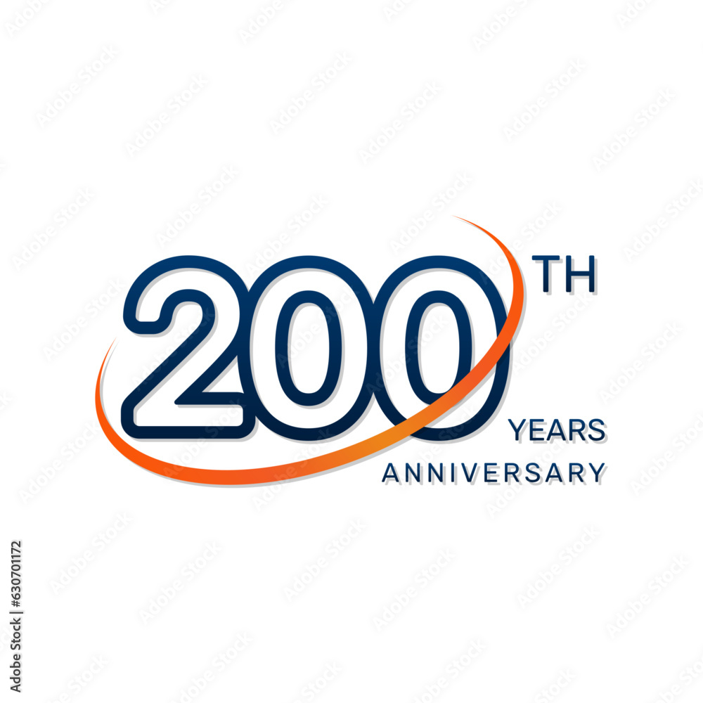 200th anniversary logo in a simple and modern style in blue and orange ...