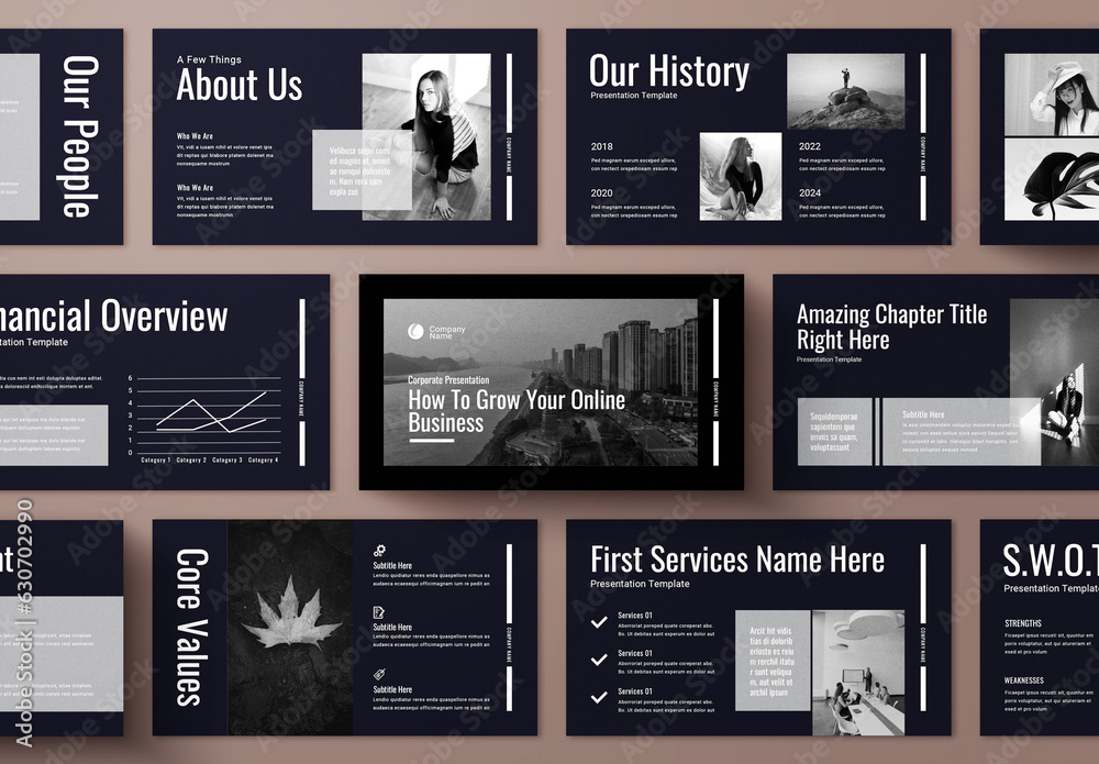 Black and White Presentation Layout Stock Template | Adobe Stock