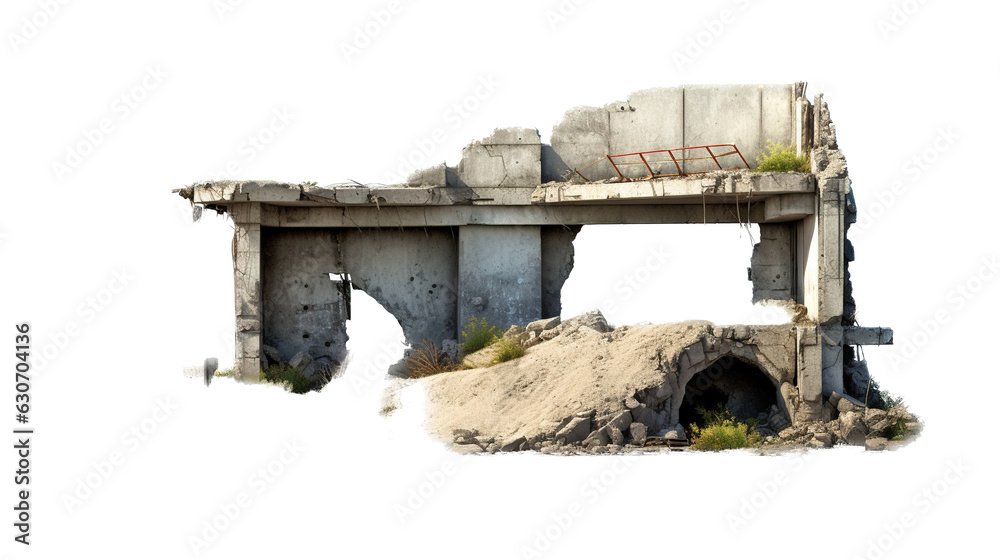 Destroyed building isolated on a transparent background. Ai generative ...