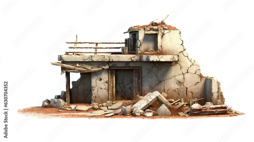 Destroyed building isolated on a transparent background. Ai generative ...