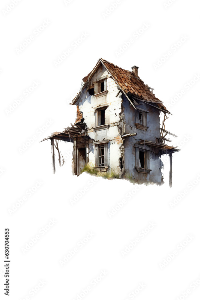Destroyed farm house building isolated on a transparent background. Ai ...