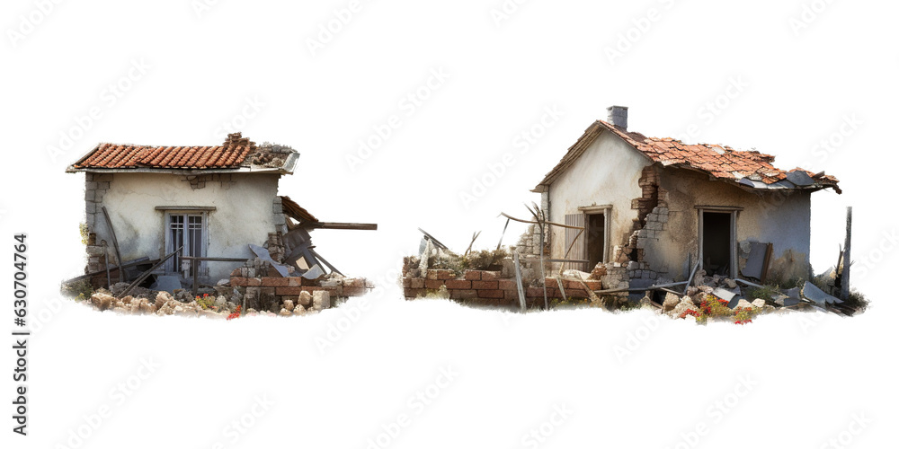 Destroyed farm house building isolated on a transparent background. Ai ...