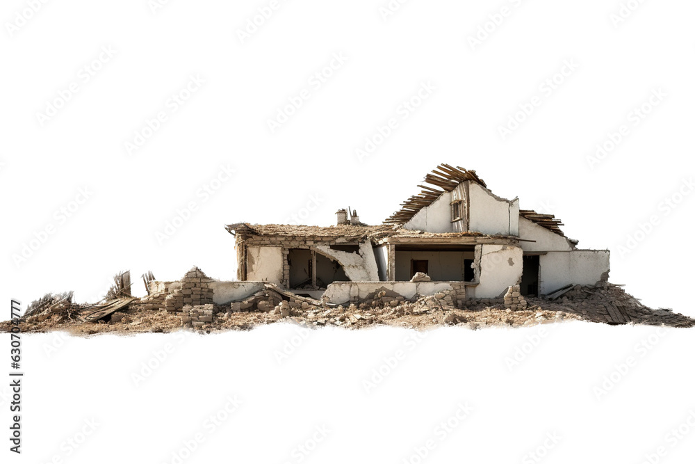 Destroyed farm house building isolated on a transparent background. Ai ...