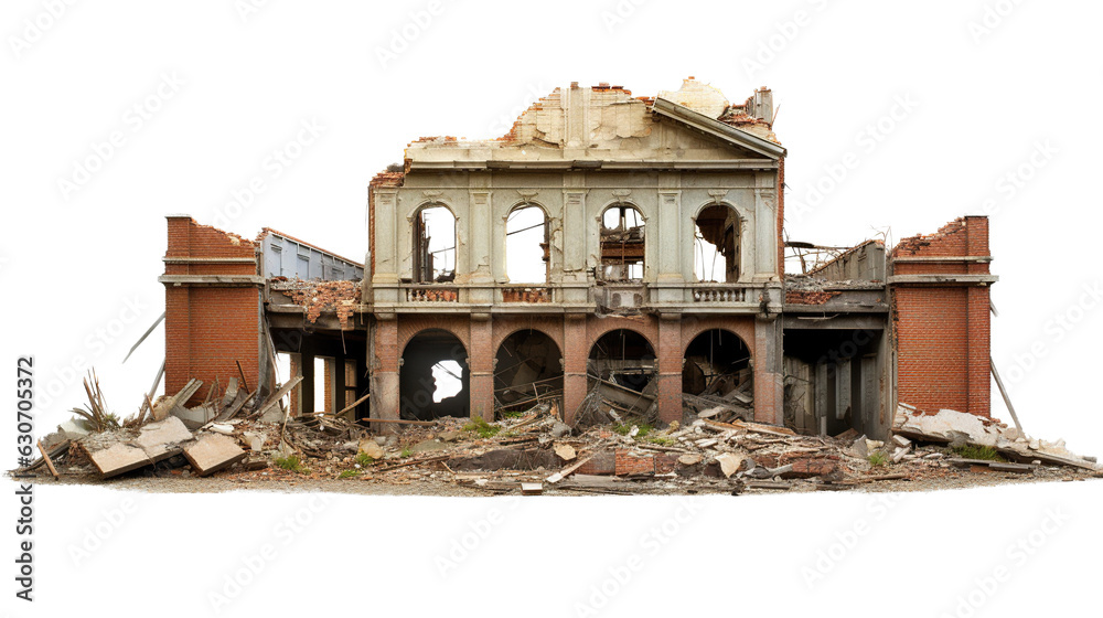 Destroyed train station building isolated on a transparent background ...